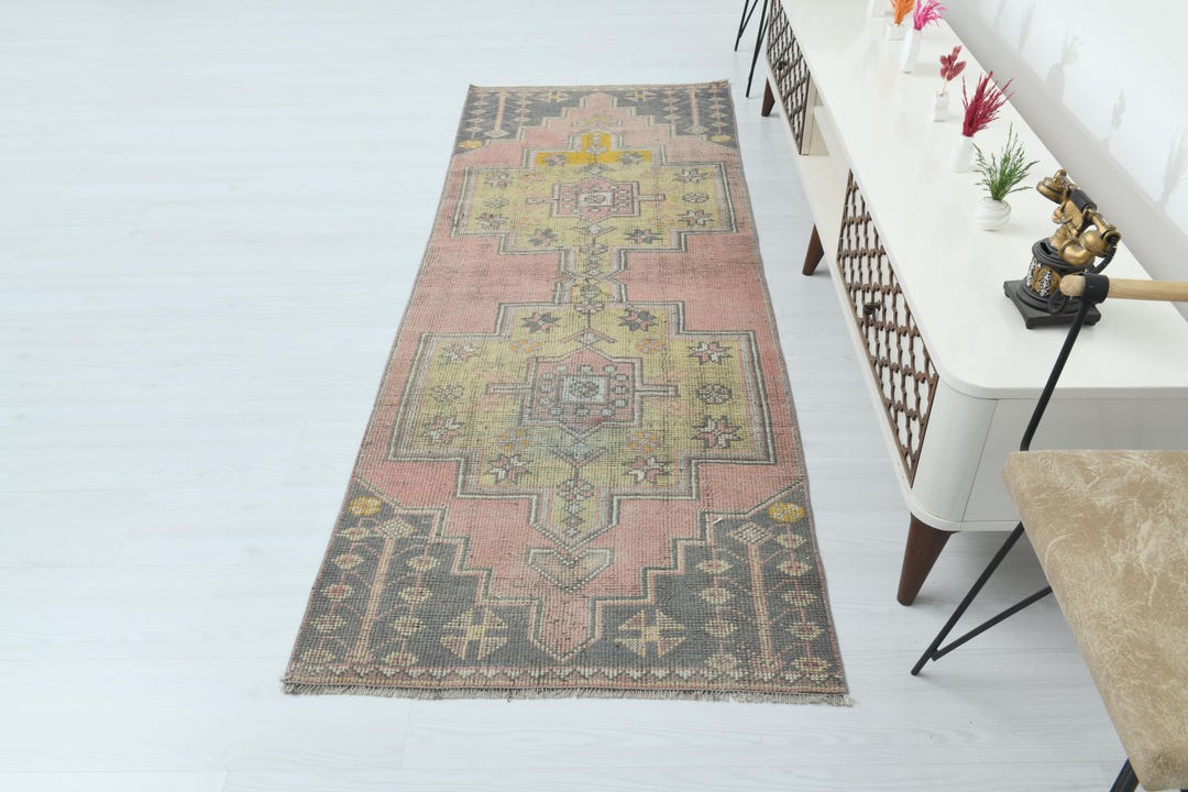 3x8 Runner Rug, Oushak Runner Rug, Vintage Runner Rug, Hand Made Rug ...