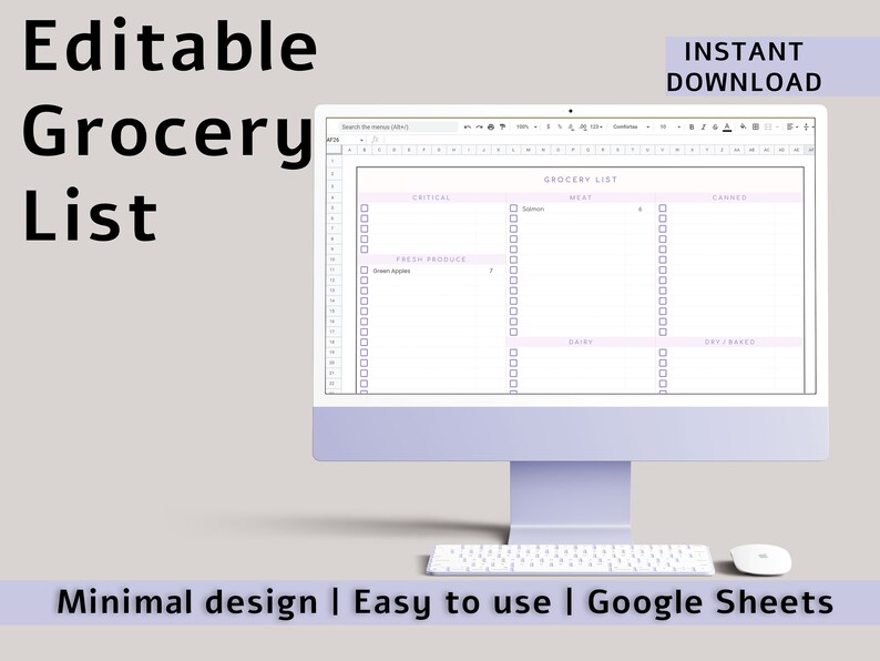 Editable Grocery List Google Sheets Template Digital Weekly - Etsy