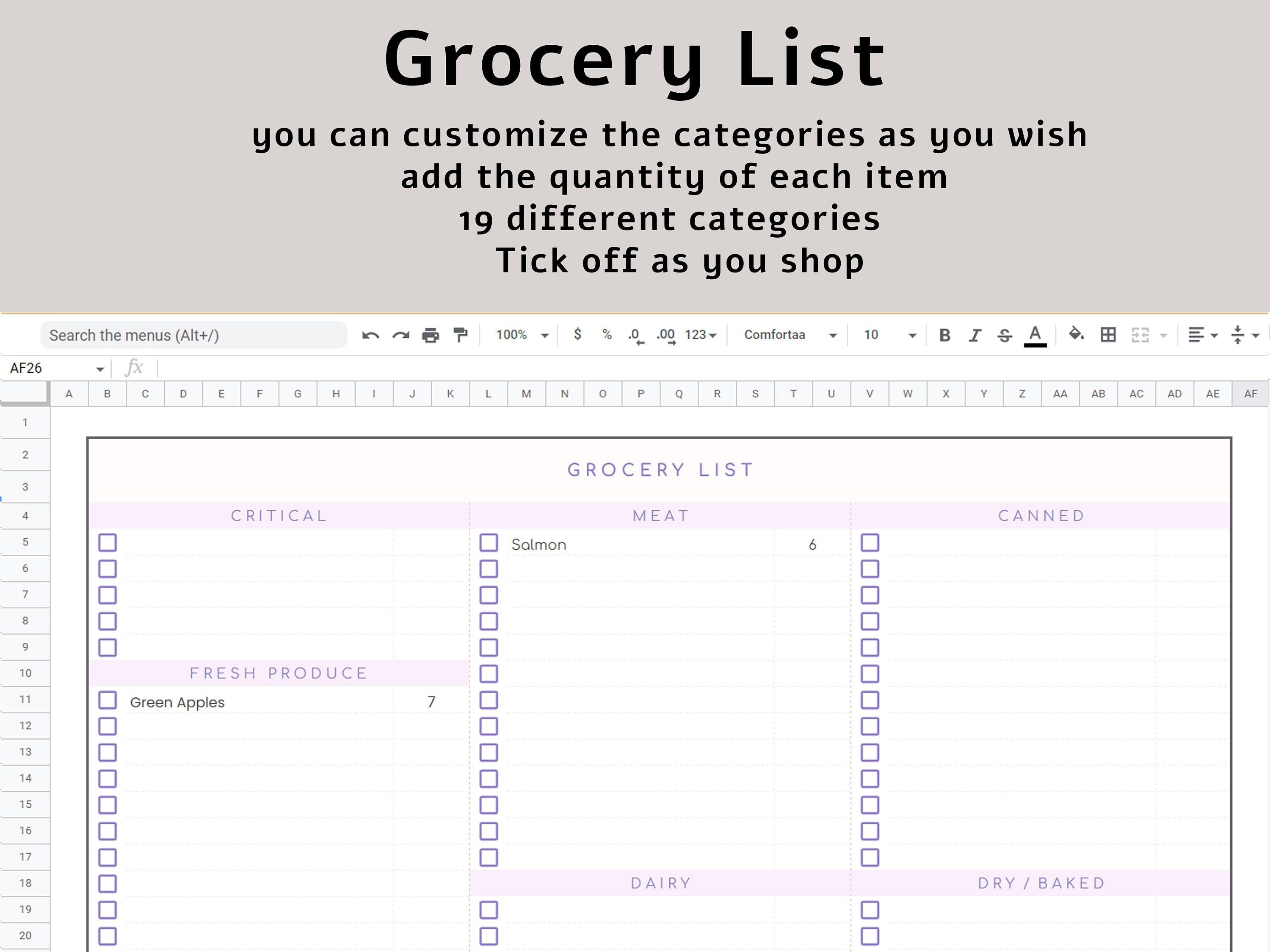 Editable Grocery List Google Sheets Template Digital Weekly - Etsy