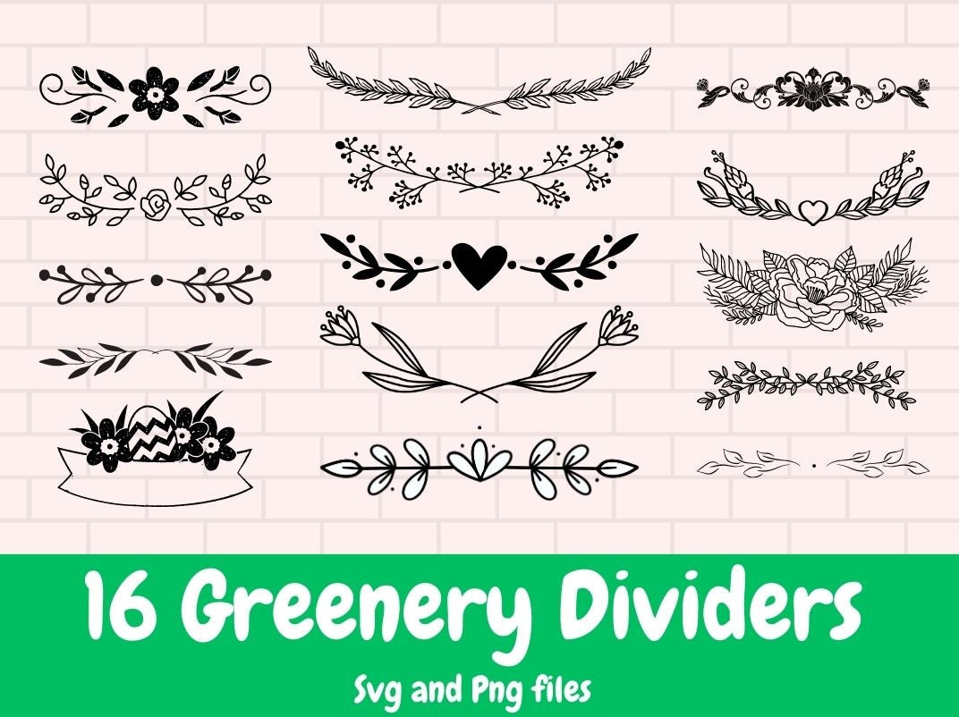 Greenery Leaf Divider Svg Bundle / Decorative Border Svg / Leaves Svg ...