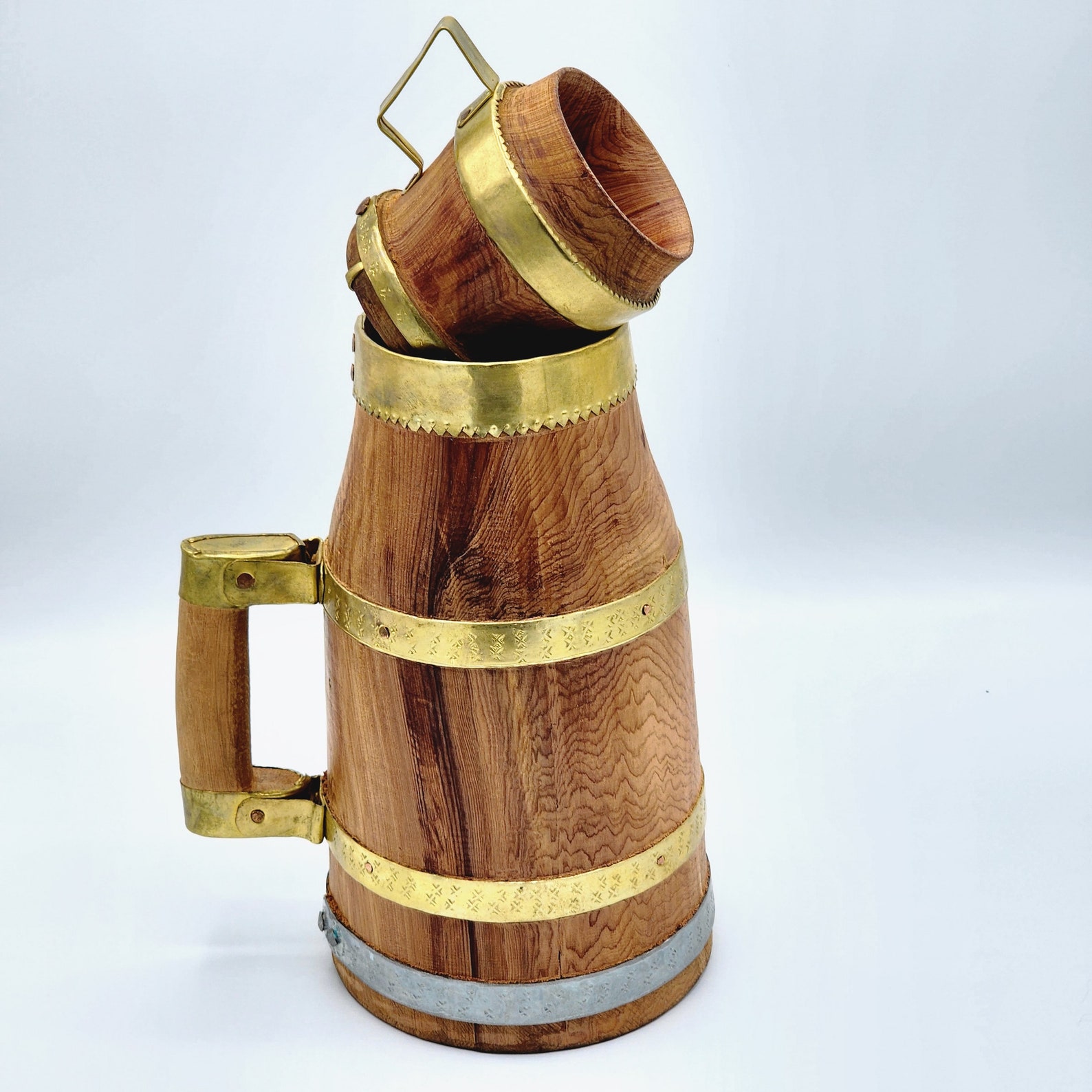 Moroccan Berber Wooden Water Jar pot With Brass Rings and a Handle ...