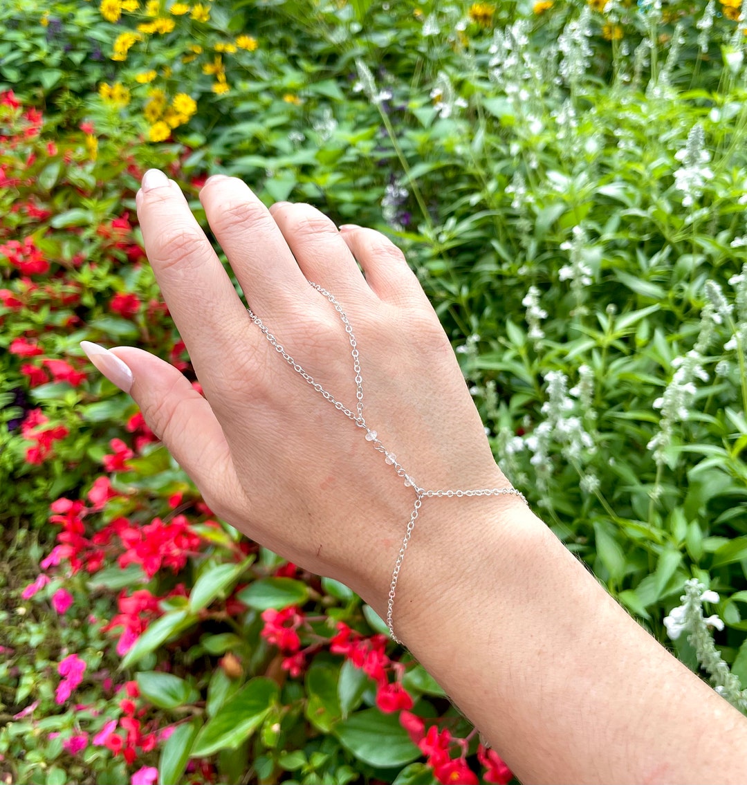 Moonstone Silver Wrapped Hand Chain - Etsy