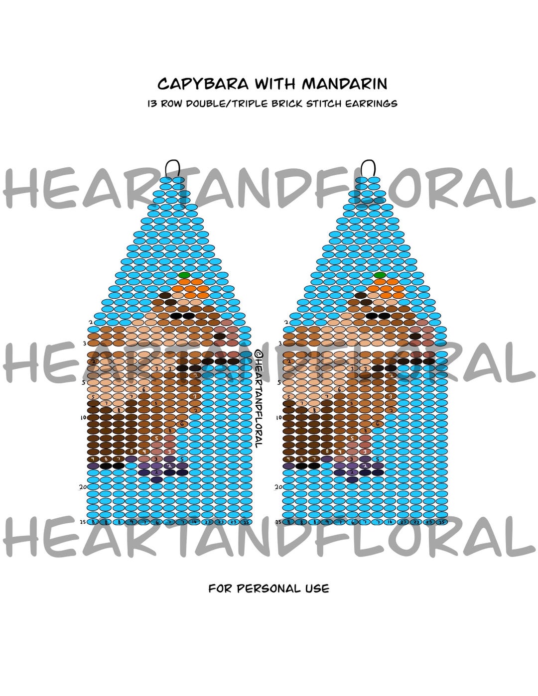 Capybara With Mandarin Earrings Pattern-13 Row - Etsy