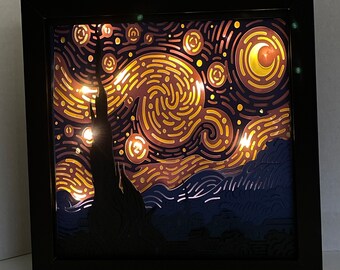 Van Gogh Starry Night Lightbox Shadow Box Mens Gift Womens Gift Boy ...