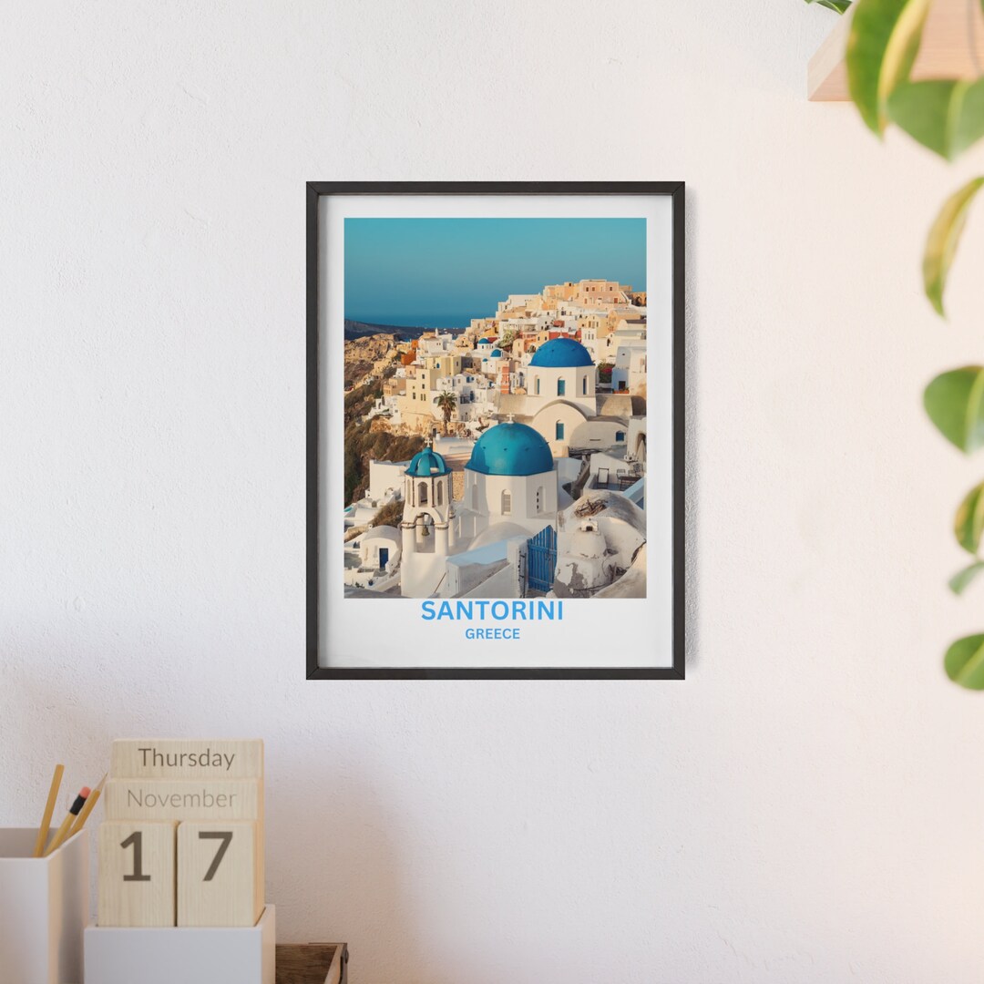 Santorini Greece Posters With Wooden Frame, Santorini Wall Art Frame ...