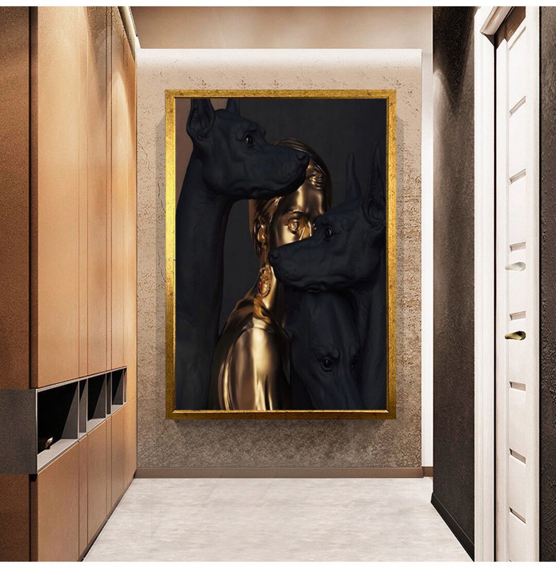 The Golden Woman and Her Guardian Dogs Canvas Print, Wall Art Canvas ...