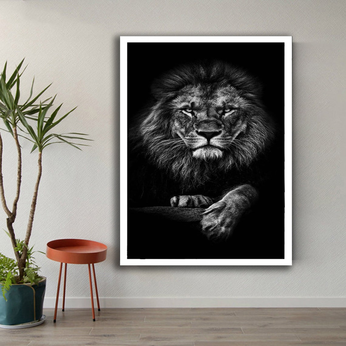 Impressão em tela de leão em preto e branco, pronta para pendurar na ...
