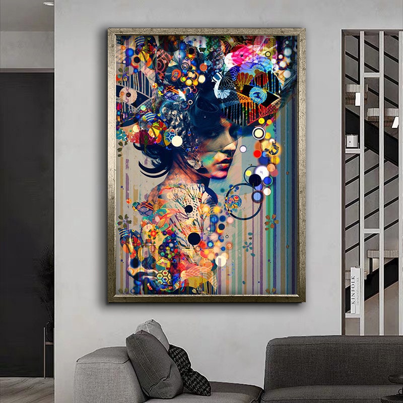 Colorful Woman Abstract Design Canvas Print Painting Wall Art - Etsy