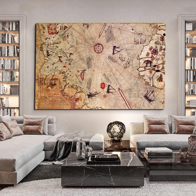 Piri Reis World Map Canvas Print Wall Painting, Wall Canvas, Canvas ...