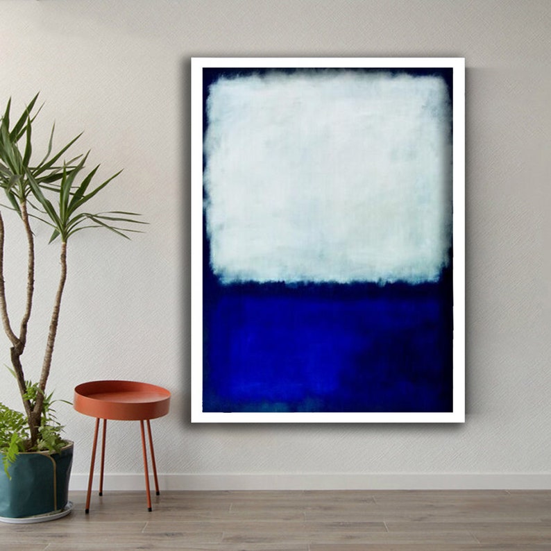 Tela inspirada em Mark Rothko, pintura abstrata em azul e branco ...
