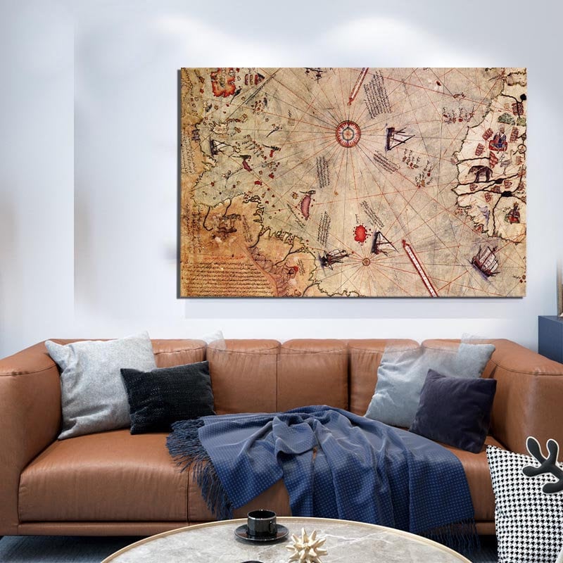 Piri Reis World Map Canvas Print Wall Painting, Wall Canvas, Canvas ...