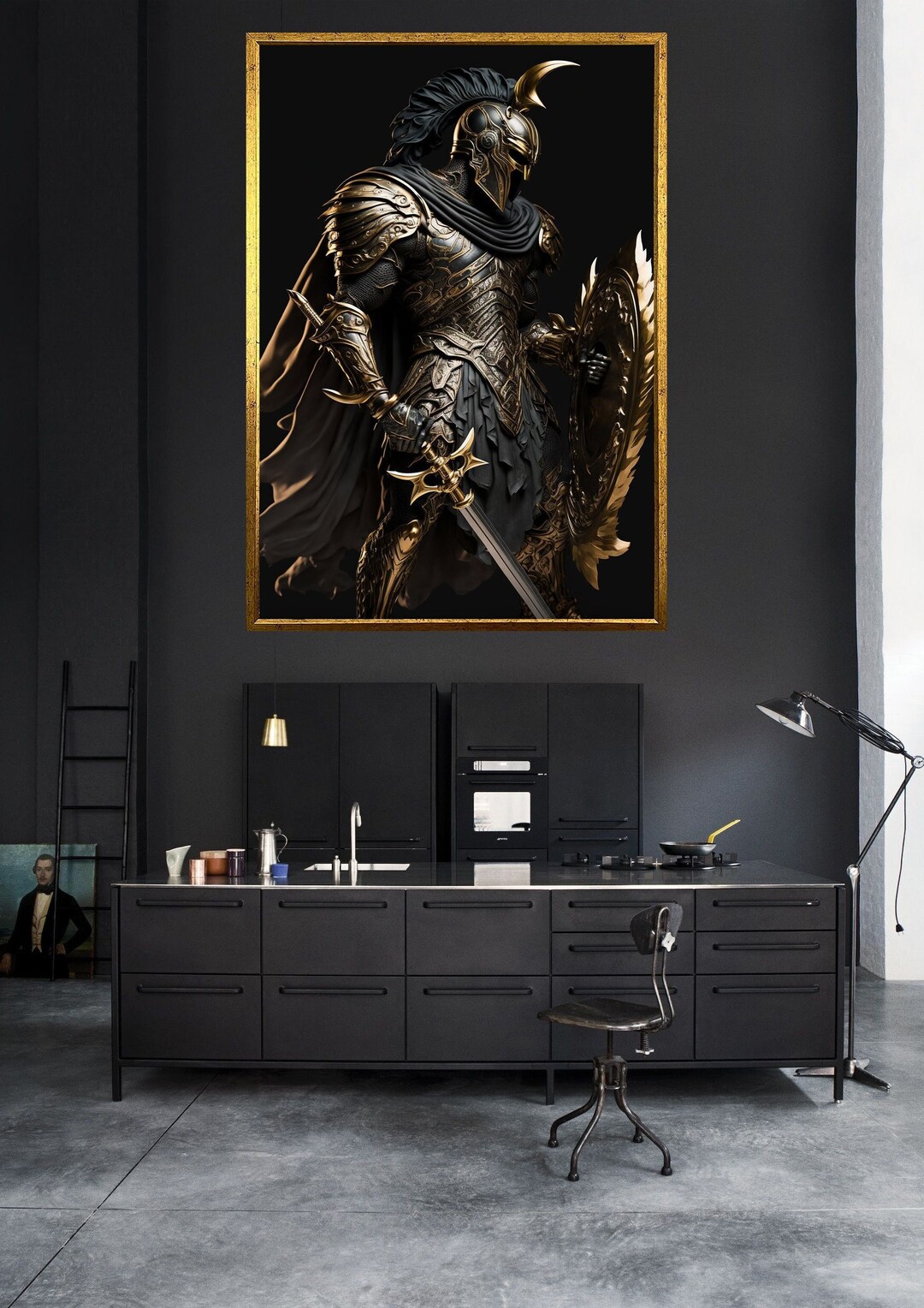Knight Canvas Painting, Soldier in Golden Armor, Dark Knight in Golden ...