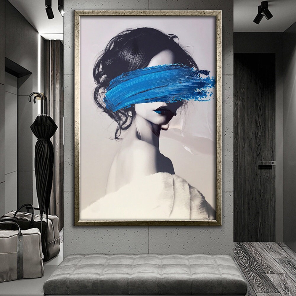 Blue Color Woman Abstract Design Canvas Painting, Wall Art Canvas ...