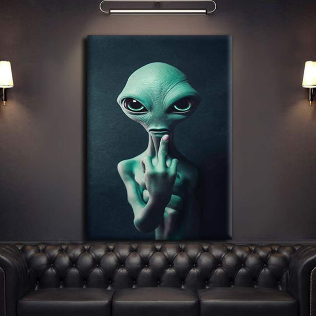 Alien Middle Finger Modern Canvas Print Wall Painting, Wall Art Canvas ...