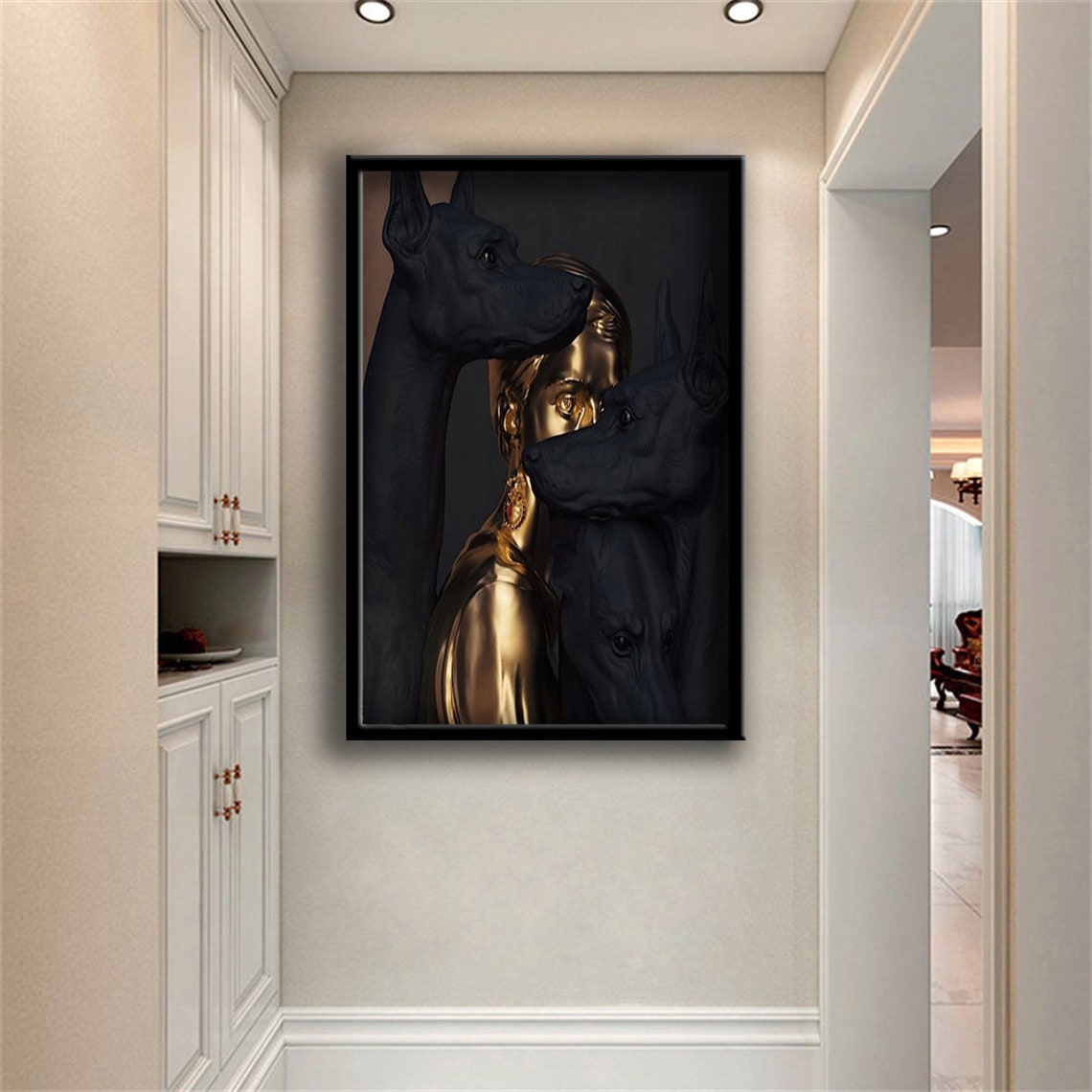 The Golden Woman and Her Guardian Dogs Canvas Print Wall Art - Etsy