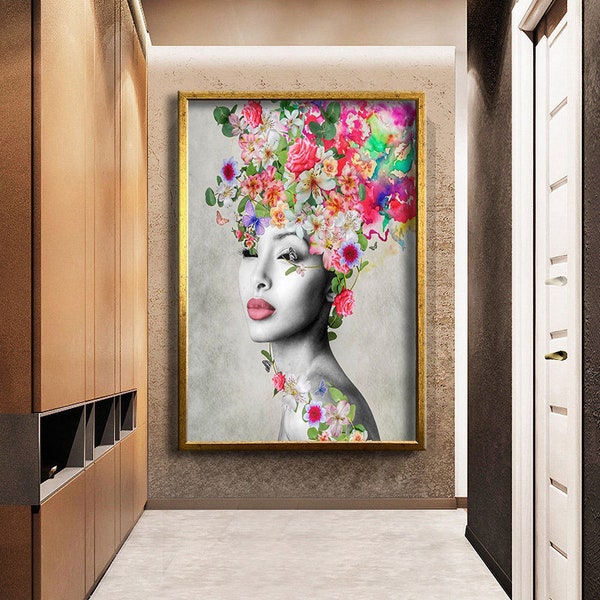 Flower Head Woman Painting - Etsy