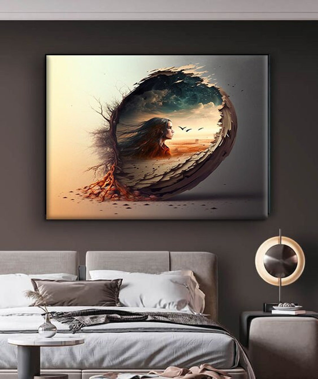 Earth Nature and Girl Surrealist Design Canvas Print Wall Painting ...