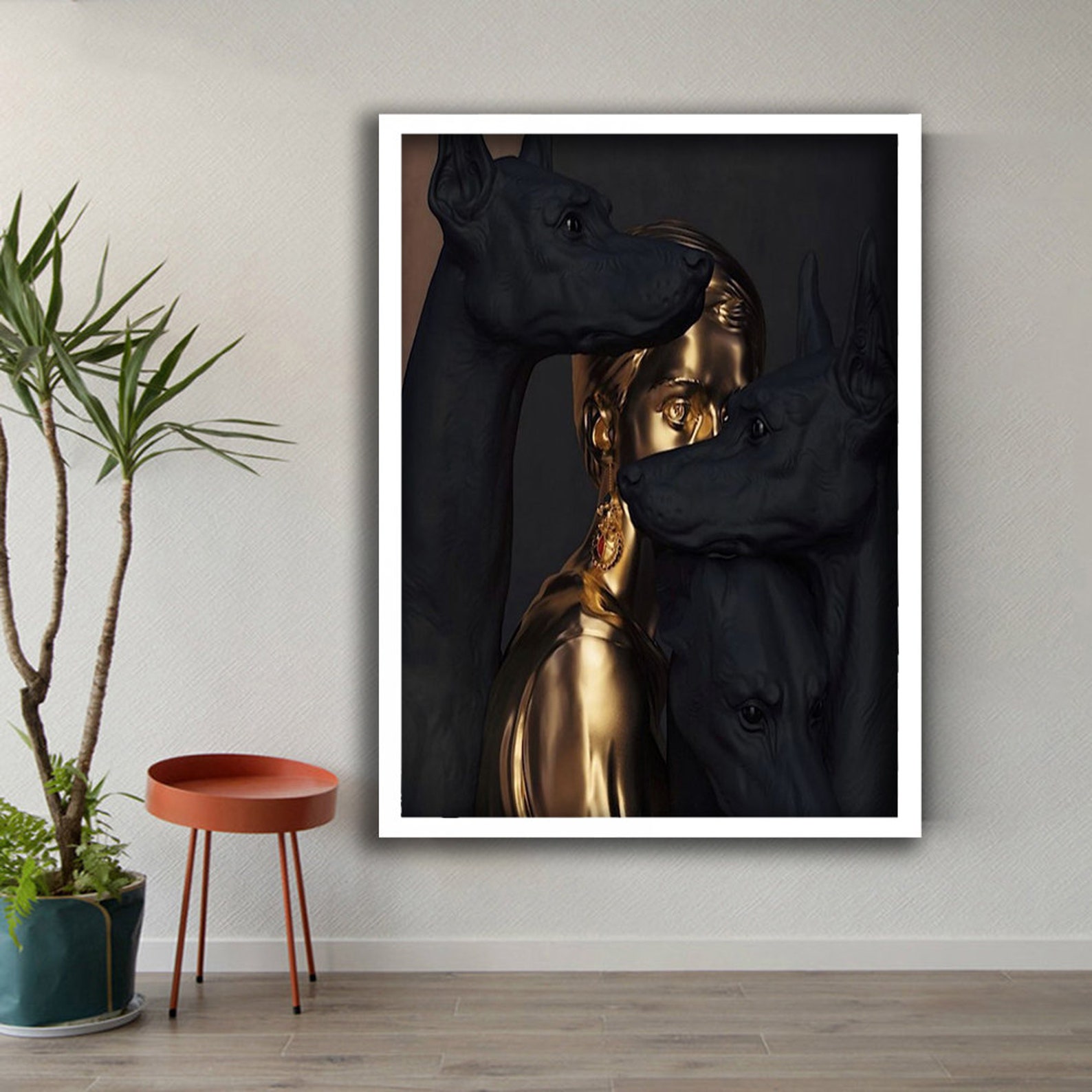 The Golden Woman and Her Guardian Dogs Canvas Print Wall Art - Etsy