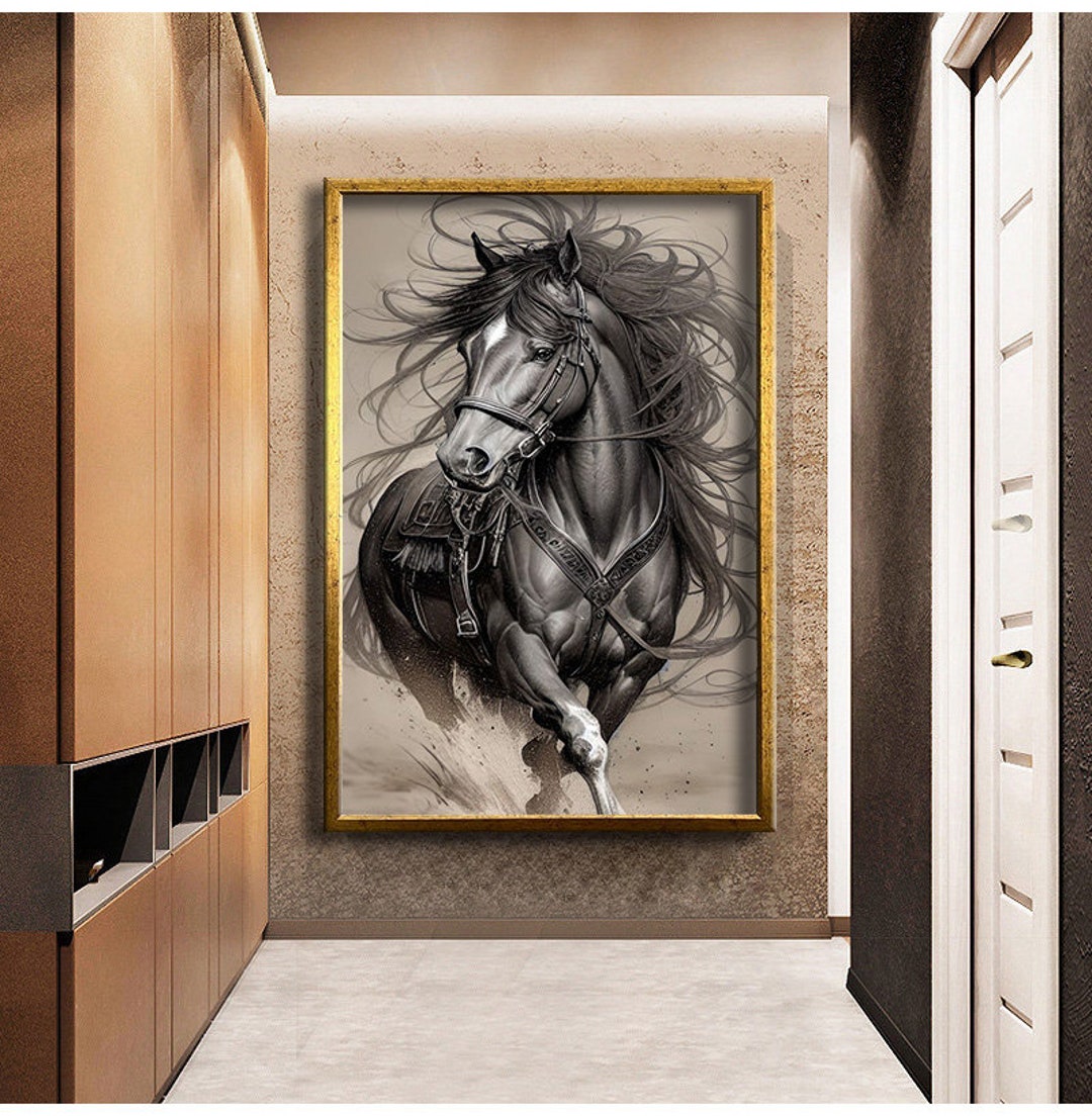 Black Horse Canvas Print Wall Decor, Horse Canvas Painting, Ready to ...