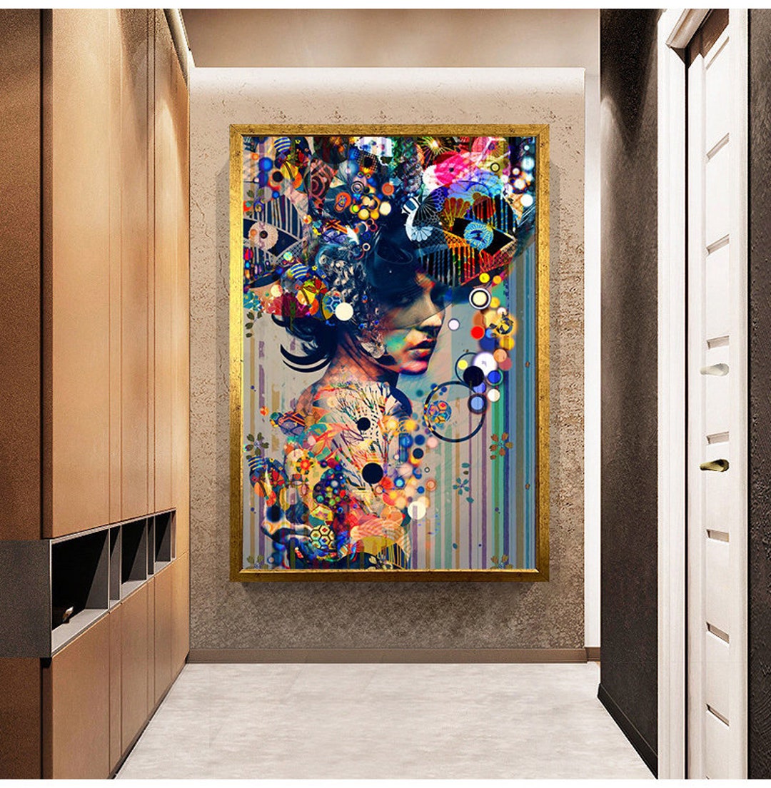 Colorful Woman Abstract Design Canvas Print Painting, Wall Art Canvas ...