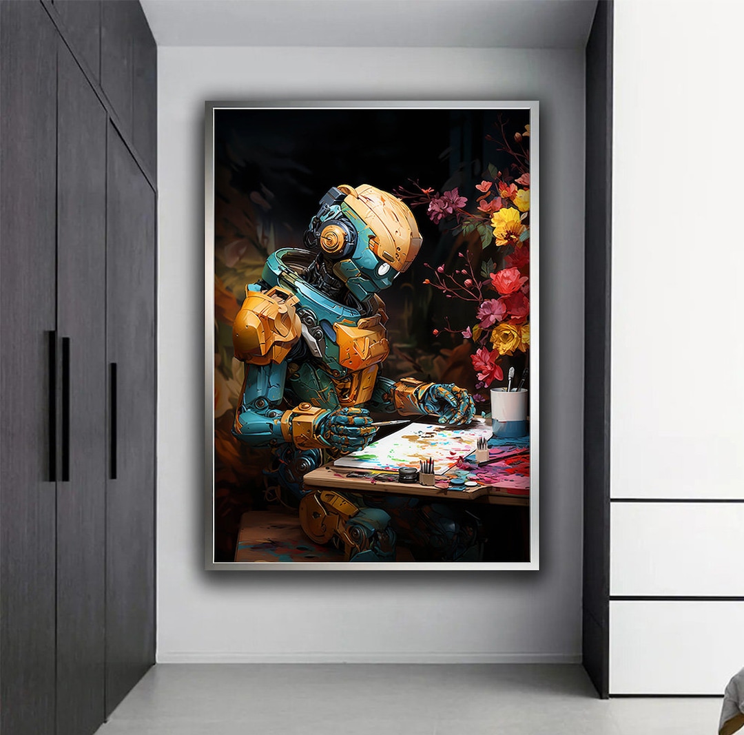 Artist Robot Canvas Painting,canvas Painting Canvas Painting, Abstract ...