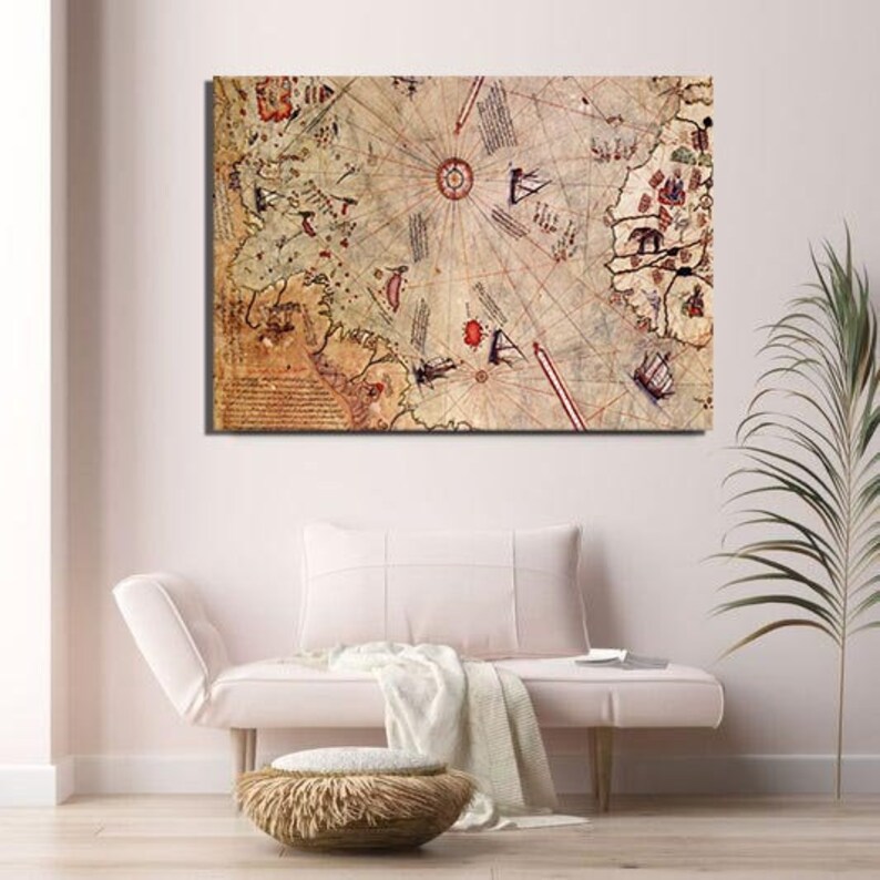Piri Reis World Map Canvas Print Wall Painting, Wall Canvas, Canvas ...