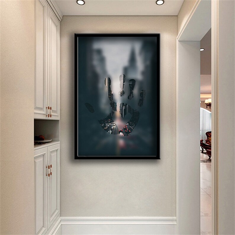 Quadro em tela com impressão de mão da cidade, pronto para pendurar ...