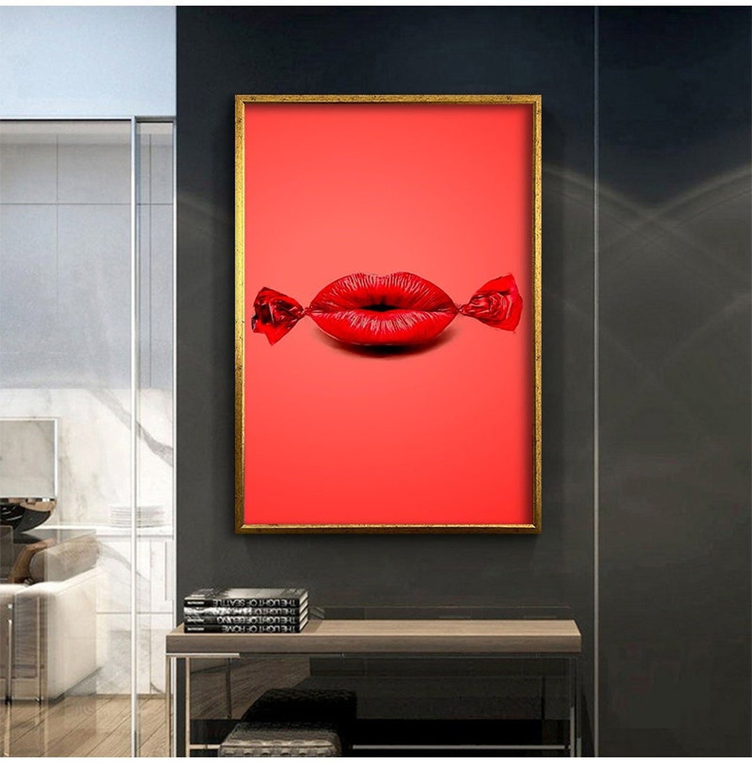 Pink Candy Lip Canvas Print Wall Decor, Modern Art Canvas Print Wall ...