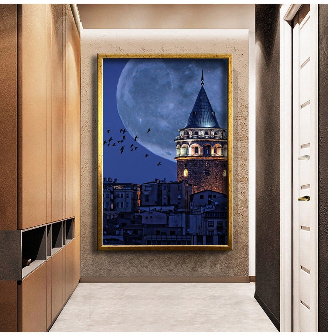 Istanbul Galata Tower and Full Moon Landscape Canvas Print Wall ...