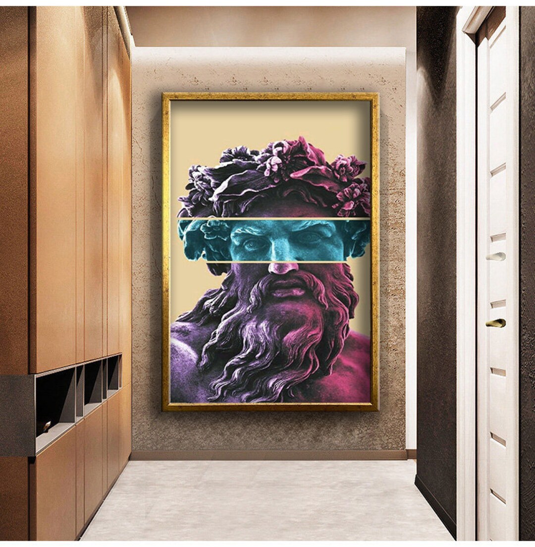 Greek Statue Zeus Surrealis Design Canvas Print Wall Decor, Wall Art ...