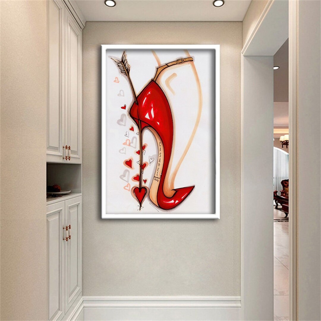 Red High Heels Canvas Print, Heart and Arrow Heels Wall Decor, Wall Art ...
