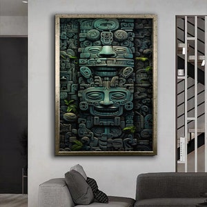 Aztec Statues Canvas Print Wall Decor, Aztec Wall Art Canvas, Canvas ...