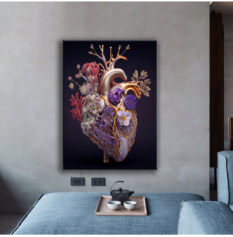 Blooming Heart Surrealist Design Canvas Print, Ready to Hang Wall ...
