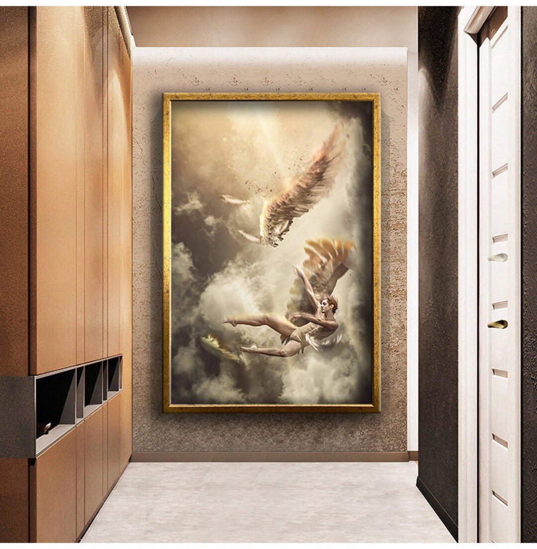 Angel Falling From the Clouds With Wings Canvas Painting, Surrealist ...