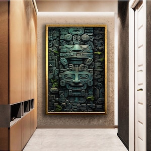 Aztec Statues Canvas Print Wall Decor, Aztec Wall Art Canvas, Canvas ...
