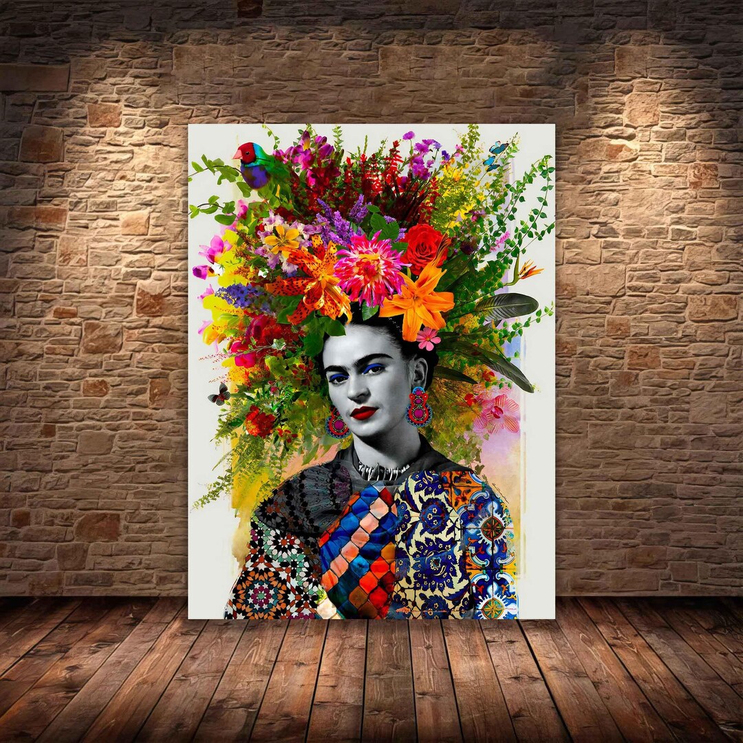 Frida Kahlo in Flowers Portrait Painting Design Canvas Print Wall ...