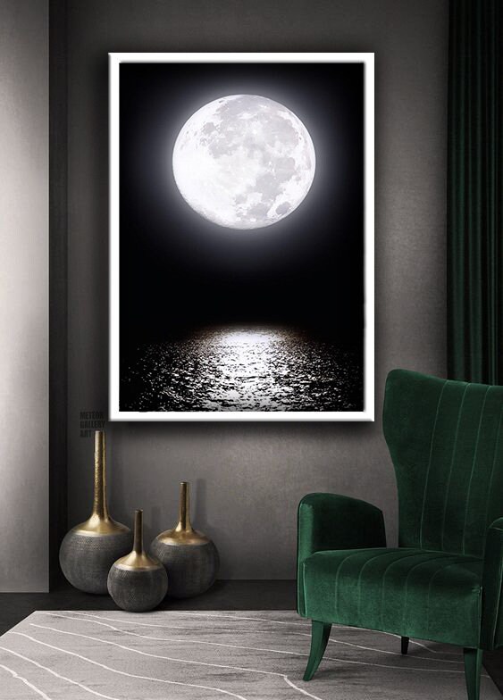 Full Moon and Sea Canvas Print Wall Painting, Moon Landscape Wall Art ...