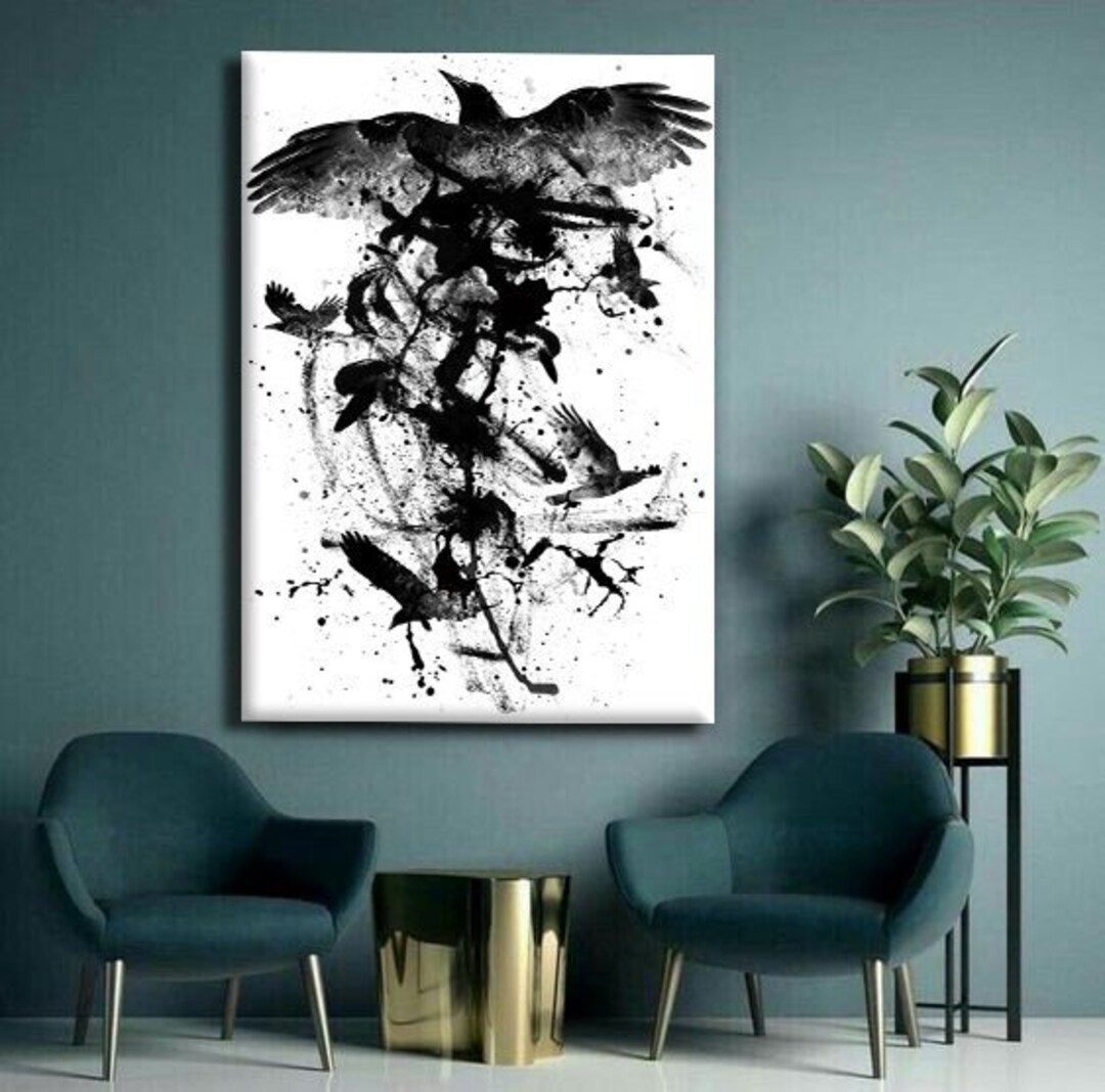 Black and White Raven Canvas Print, Abstract Design Raven, Wall Art ...