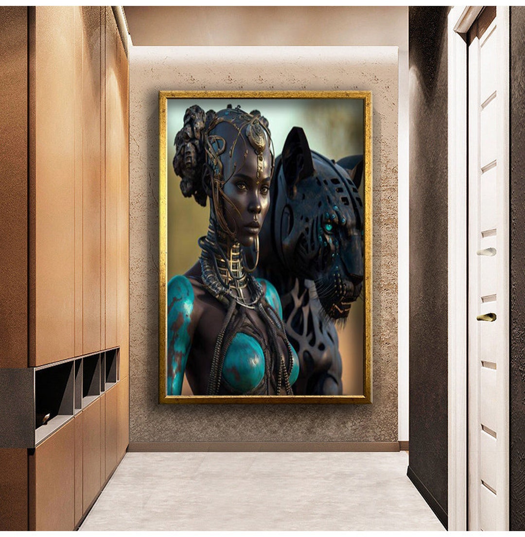Black Woman and Black Panther Canvas Print Wall Decor, Wall Art Canvas ...