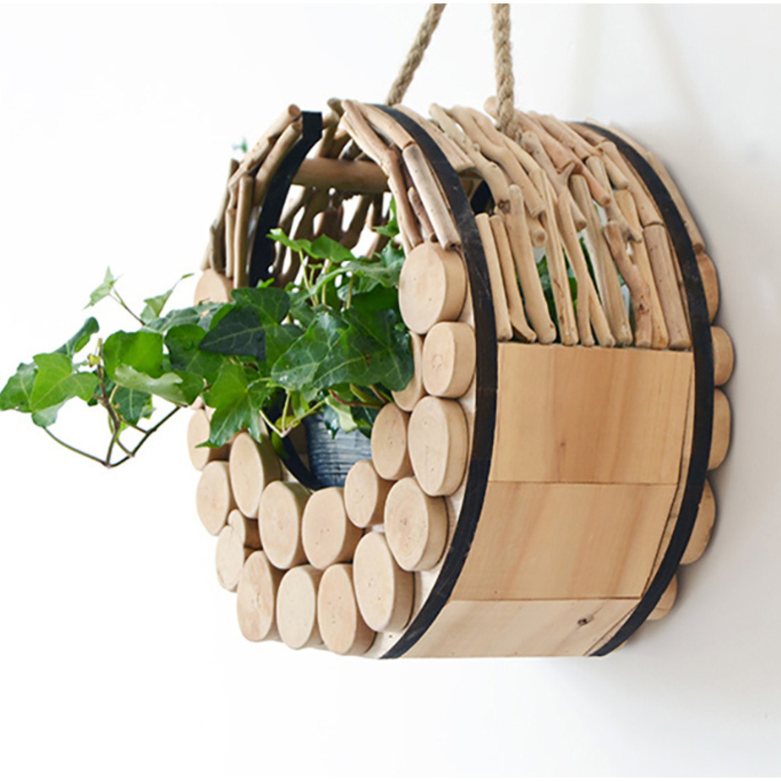 Artisan-made Hanging Flower Pots/solid Wood Wall Vase for Unique Decor ...