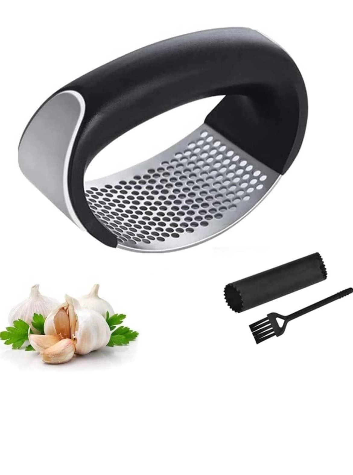 Garlic Press Rocker Set, Stainless Steel Garlic Mincer Crusher ...