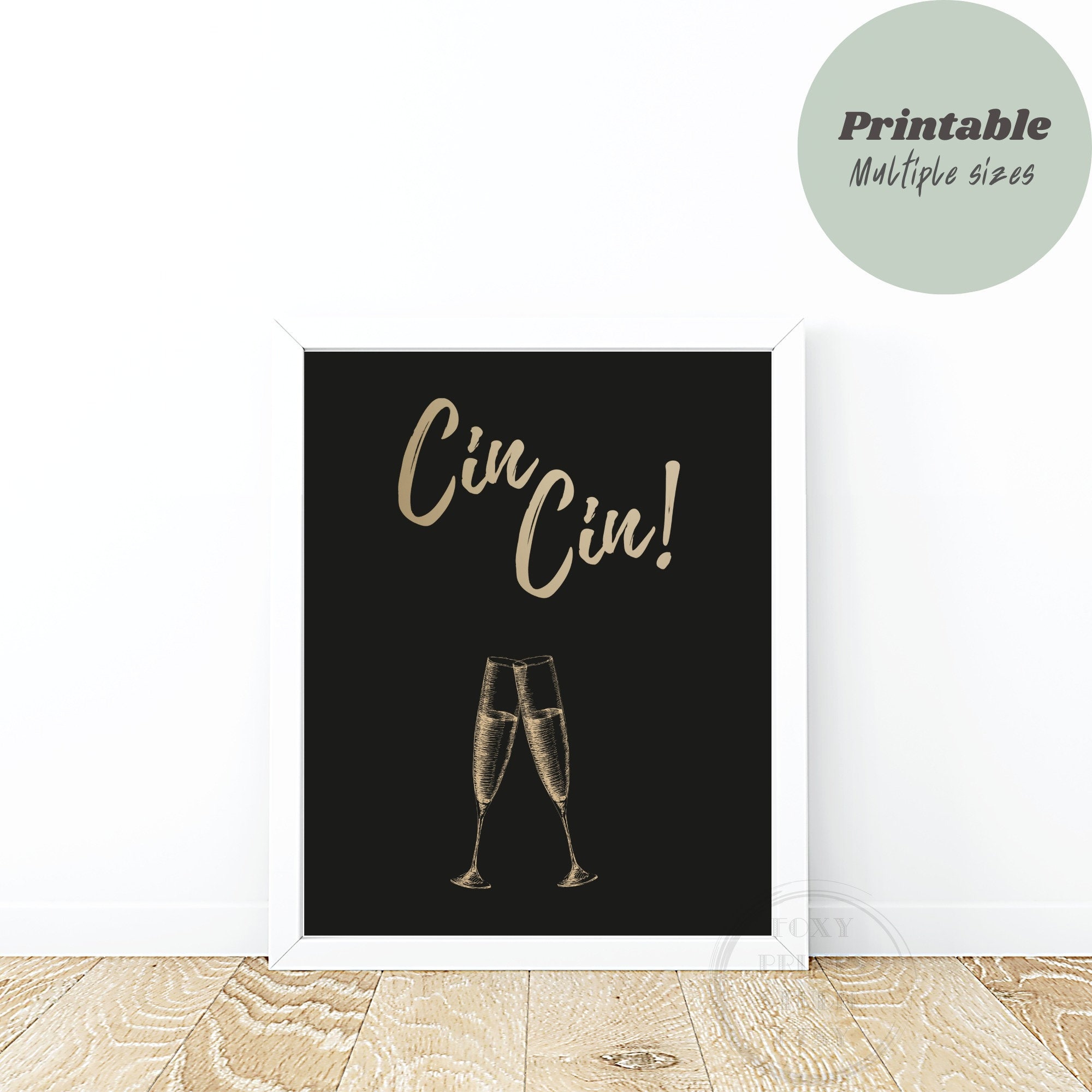 Cin Cin Print, Champagne Wall Art, Modern Wall Decor, Modern Typography ...