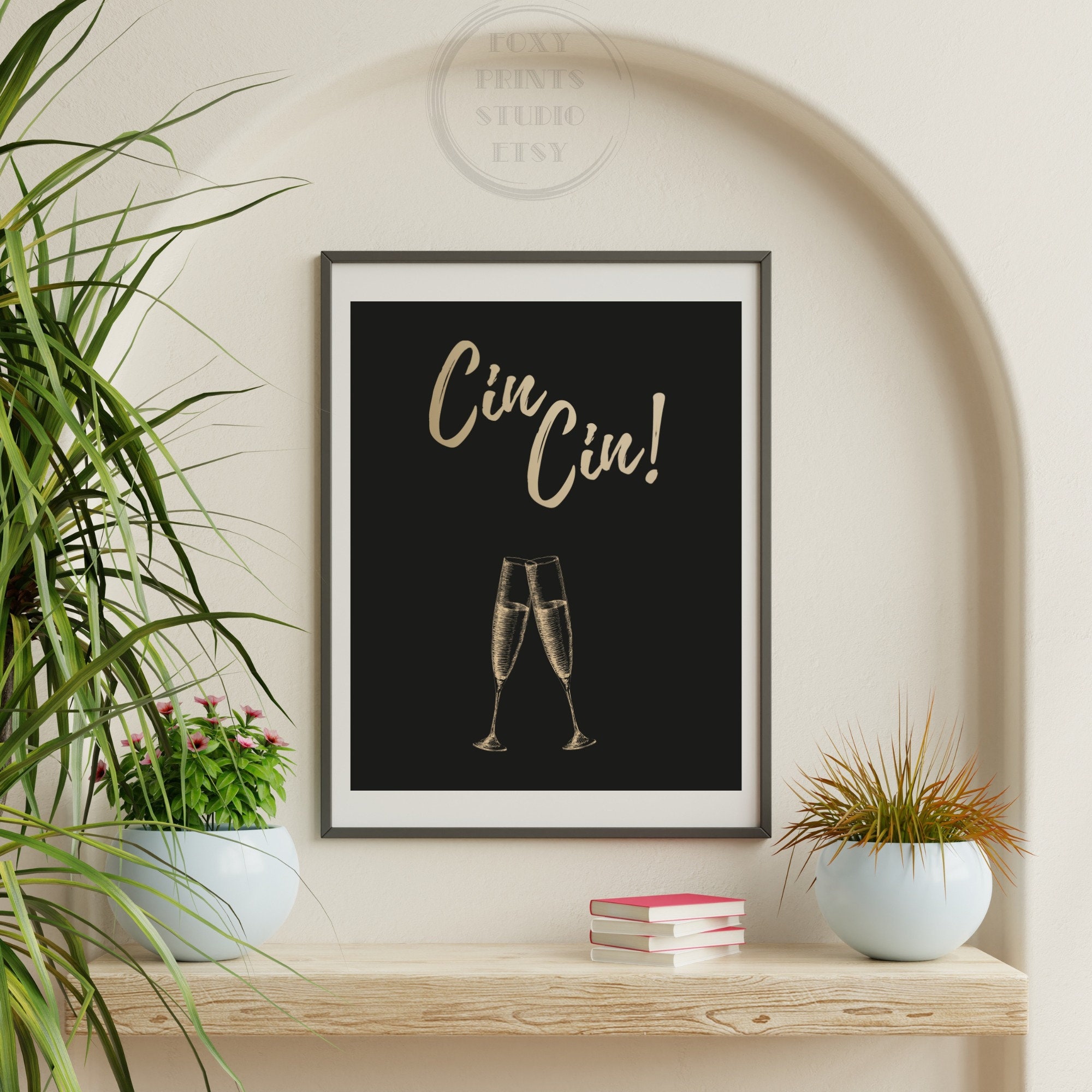 Cin Cin Print, Champagne Wall Art, Modern Wall Decor, Modern Typography ...