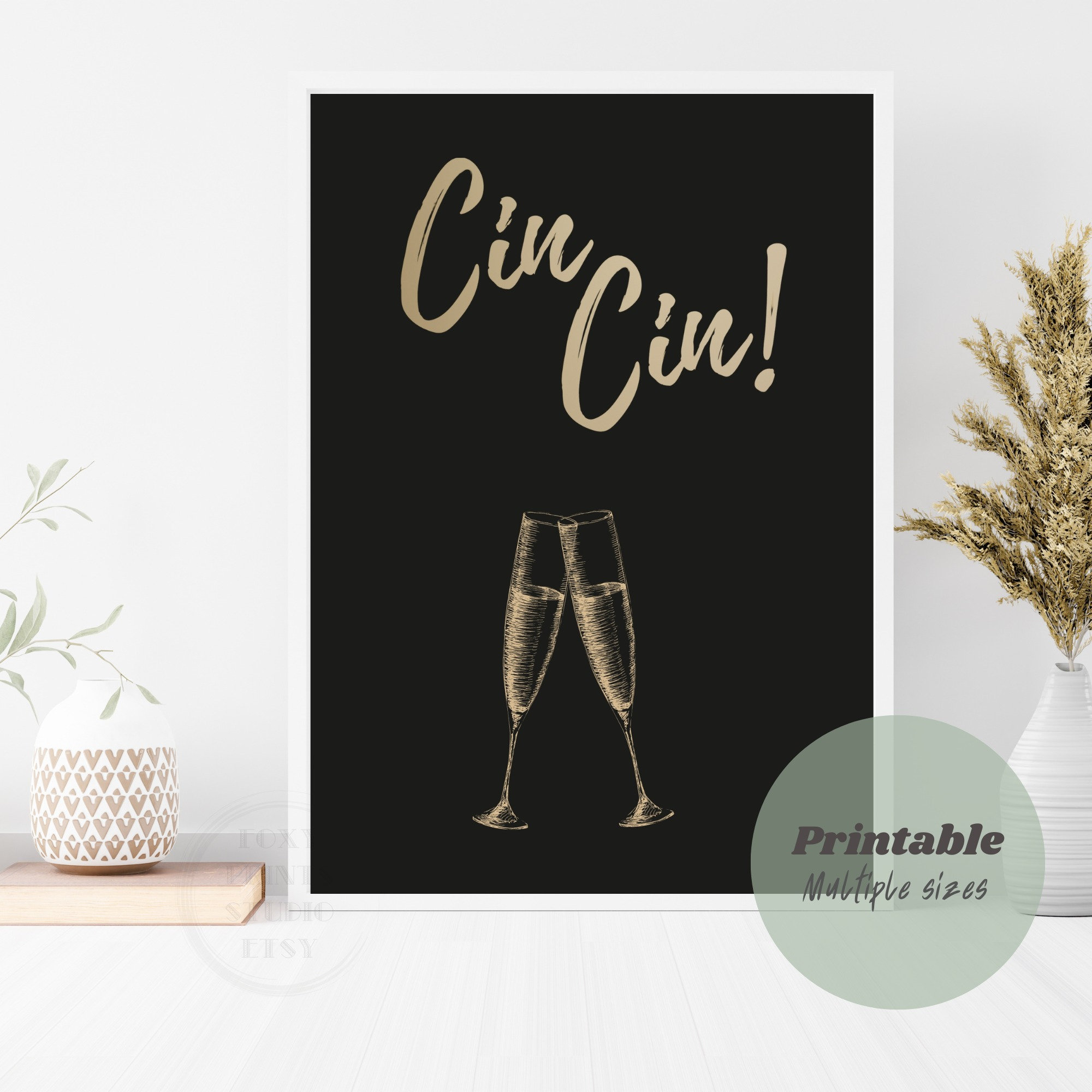 Cin Cin Print, Champagne Wall Art, Modern Wall Decor, Modern Typography ...