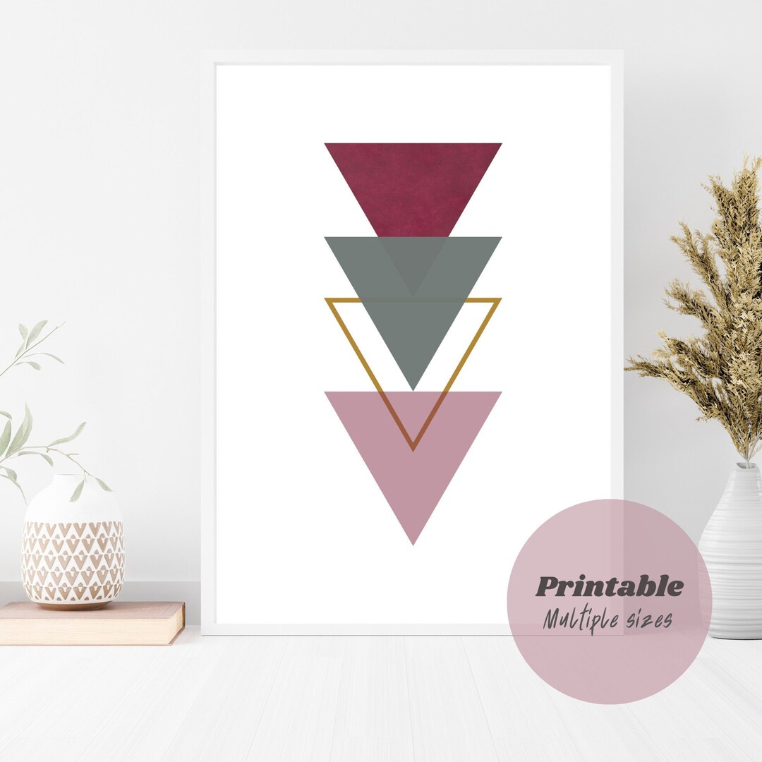 Burgundy Geometric Art Print, Triangles Geometric Wall Decor, Burgundy ...