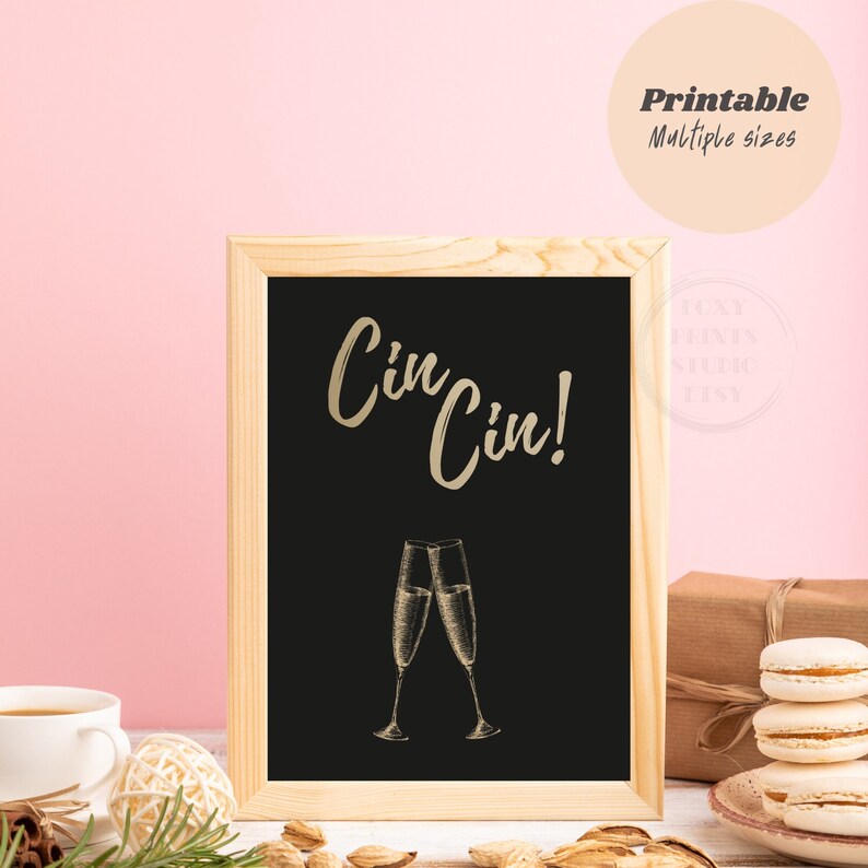 Cin Cin Print, Champagne Wall Art, Modern Wall Decor, Modern Typography ...