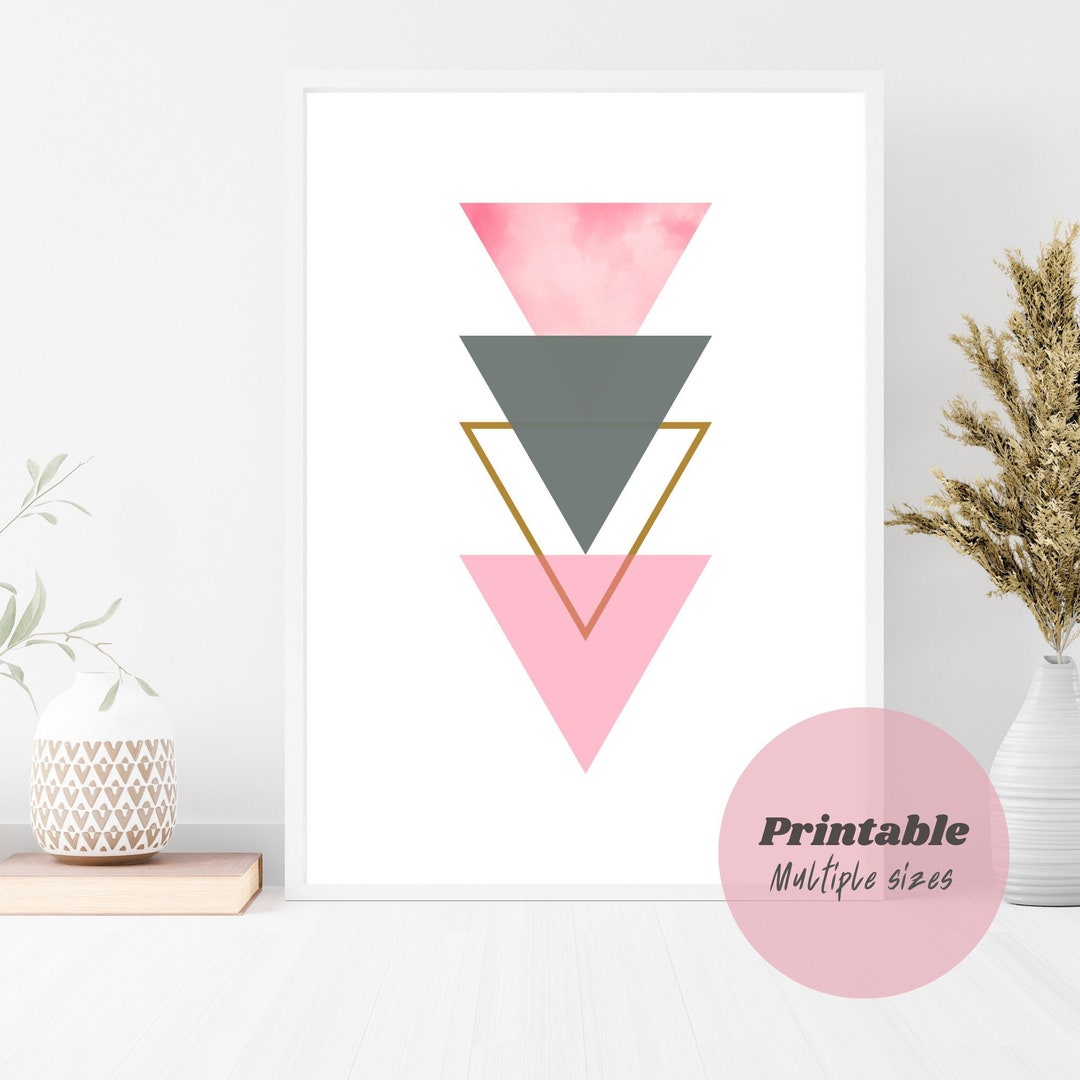 Pink Geometric Art Print, Triangles Geometric Wall Decor, Pink Wall Art ...