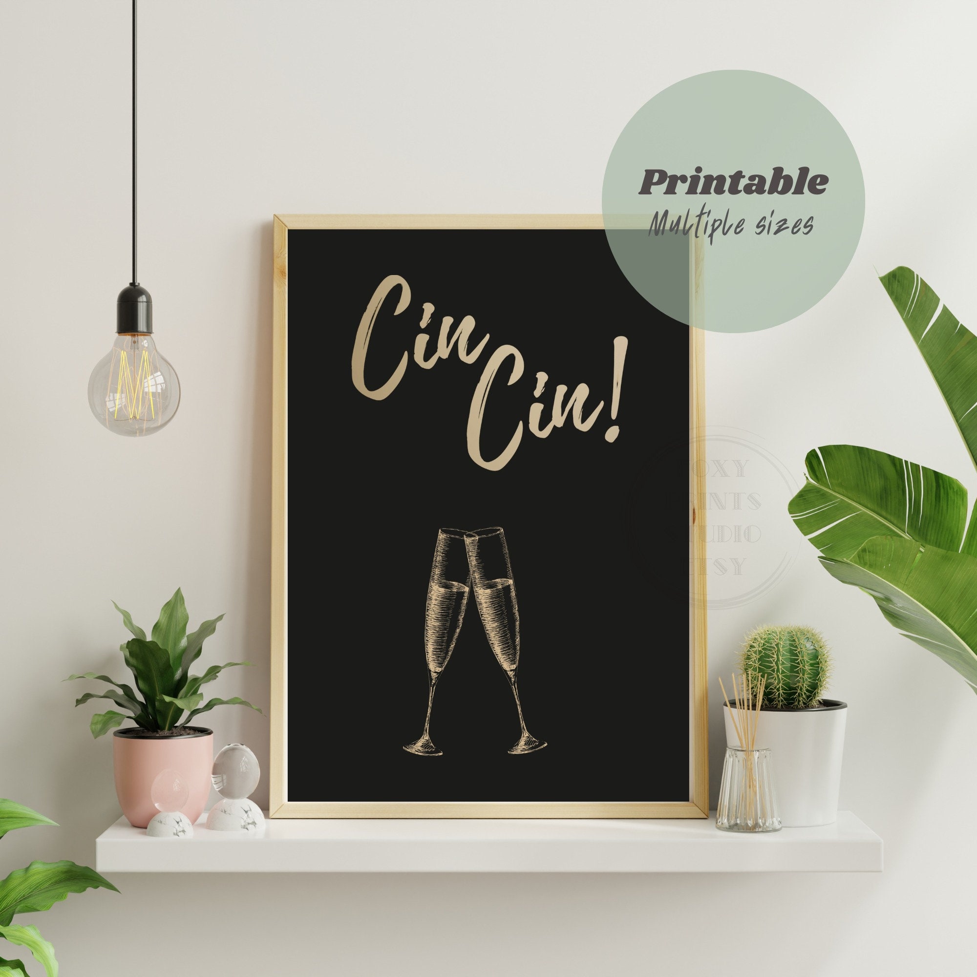 Cin Cin Print, Champagne Wall Art, Modern Wall Decor, Modern Typography ...