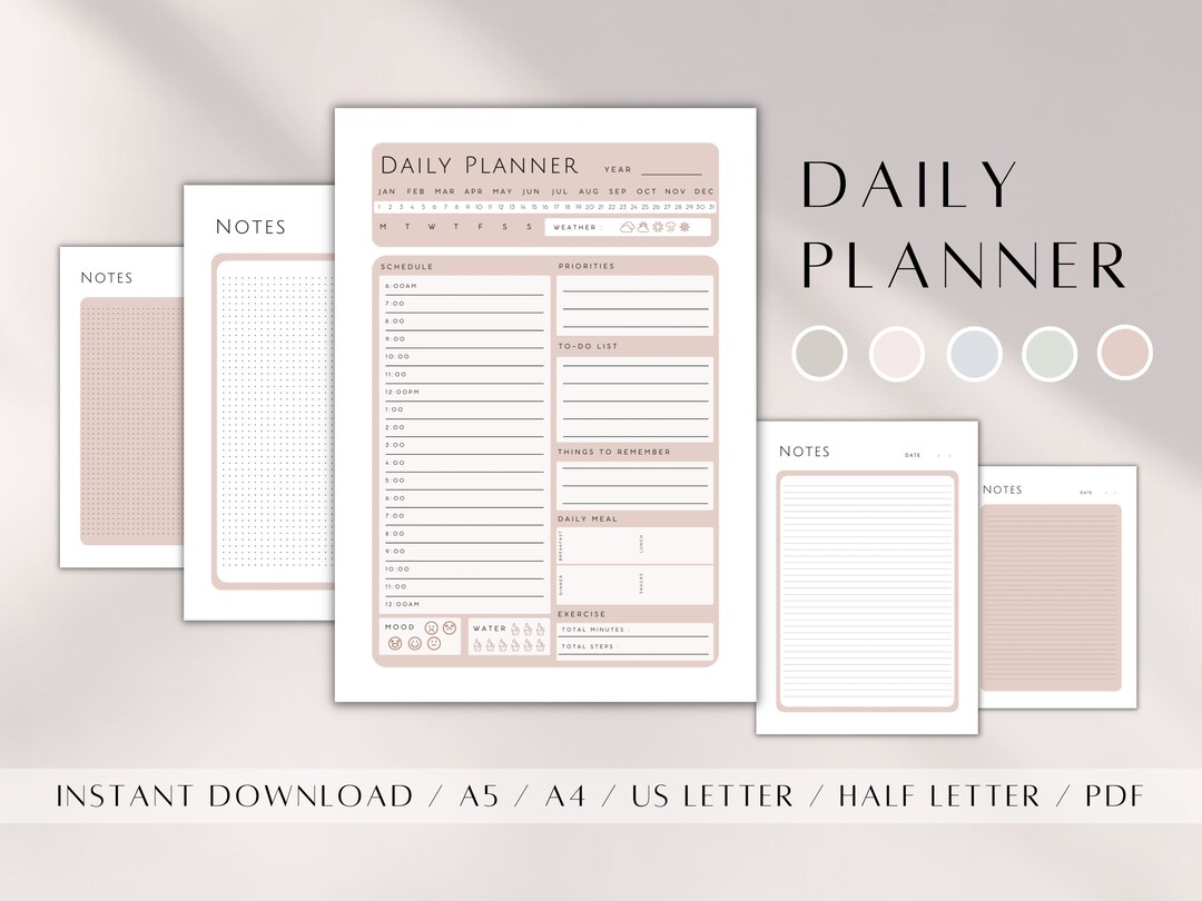 Daily Planner Prints Printable Day Plan Daily Agenda Daily - Etsy