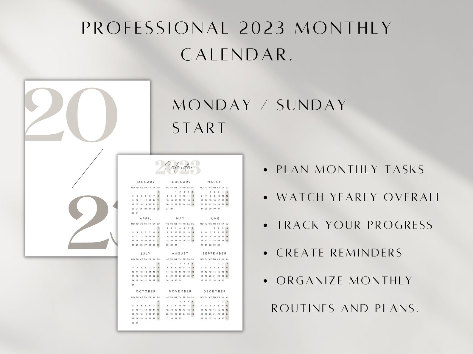 Yearly Calendar 2023 Printable, Digital Yearly Desk Calendar, Dated ...